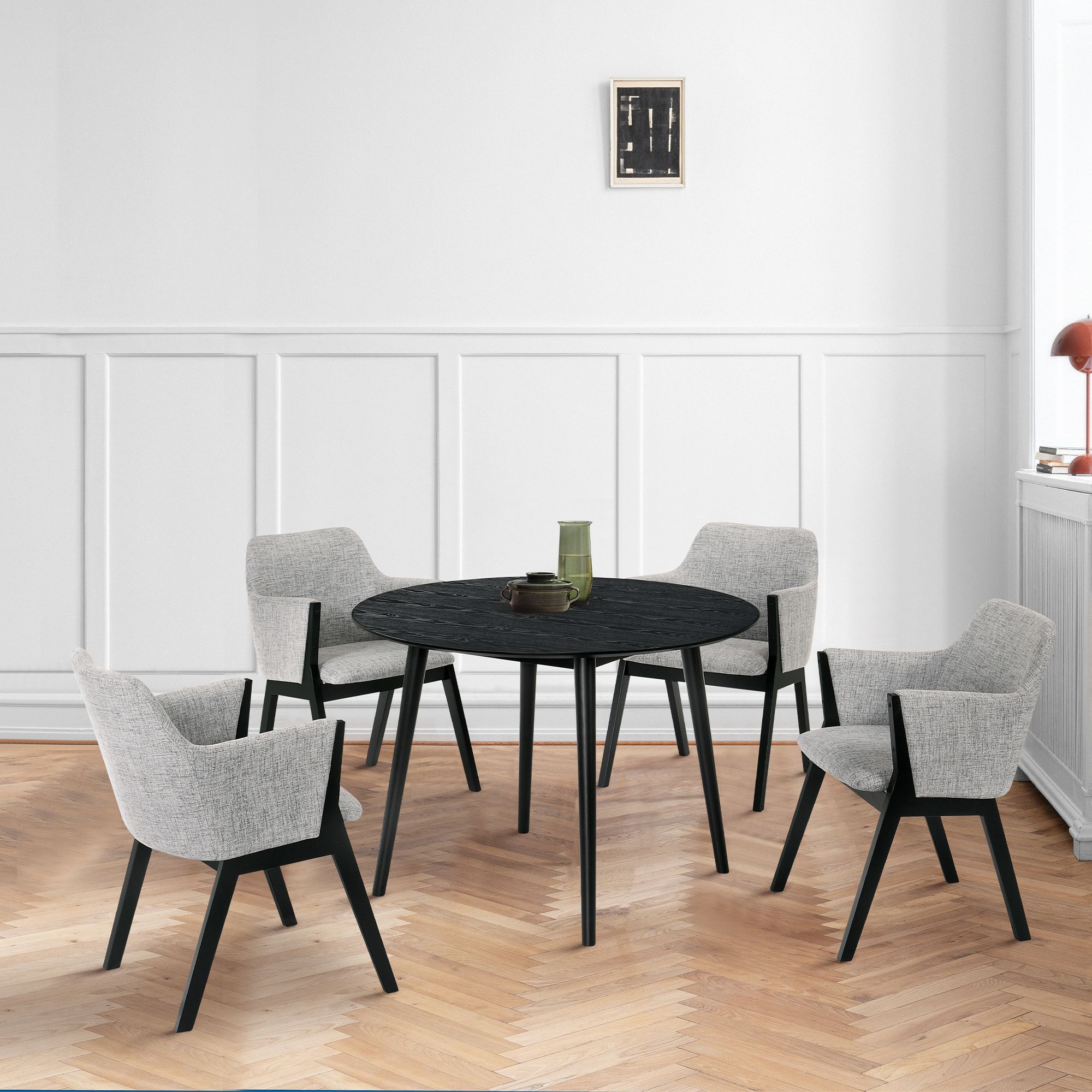 Arcadia Black 42 Inch Round Dining Room Set with Renzo Chairs by Armen Living | 1StopBedrooms