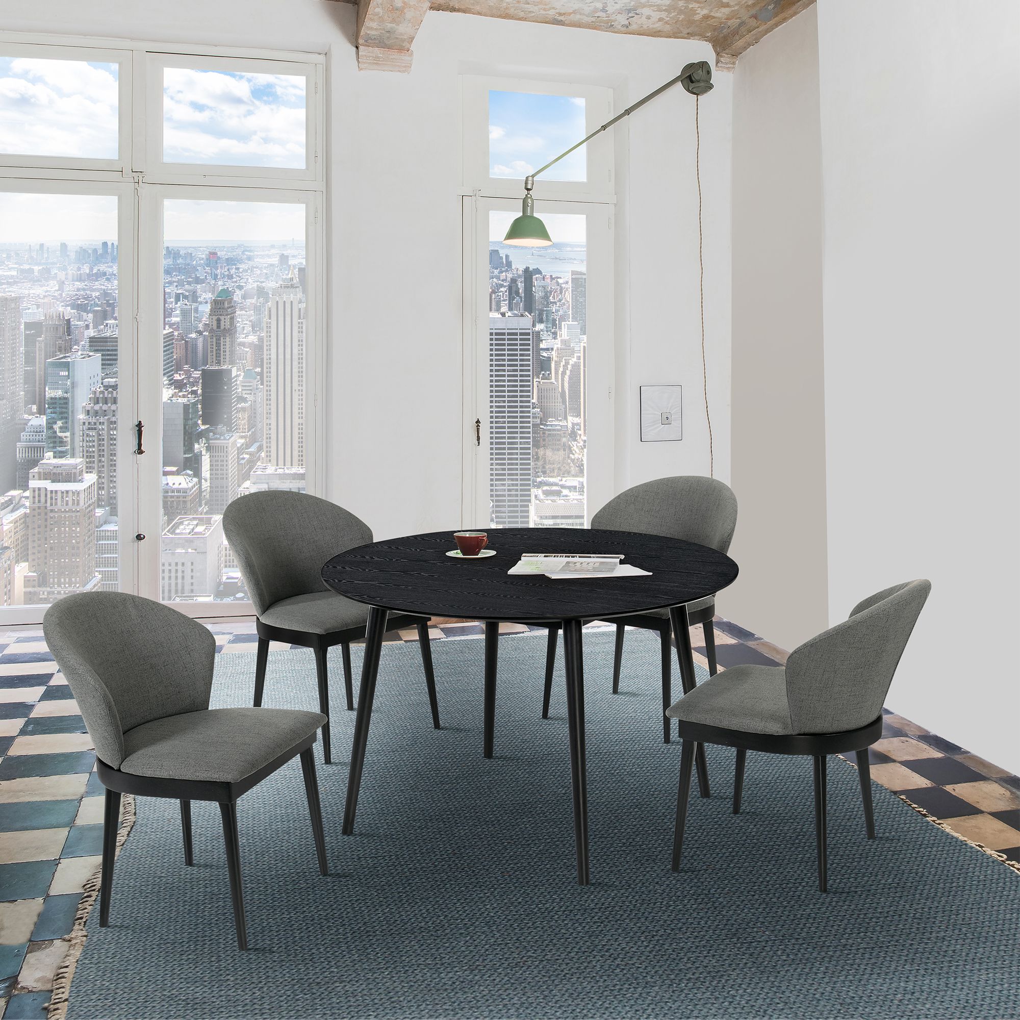 Arcadia Black 48 Inch Round Dining Room Set with Juno Chairs by Armen Living | 1StopBedrooms