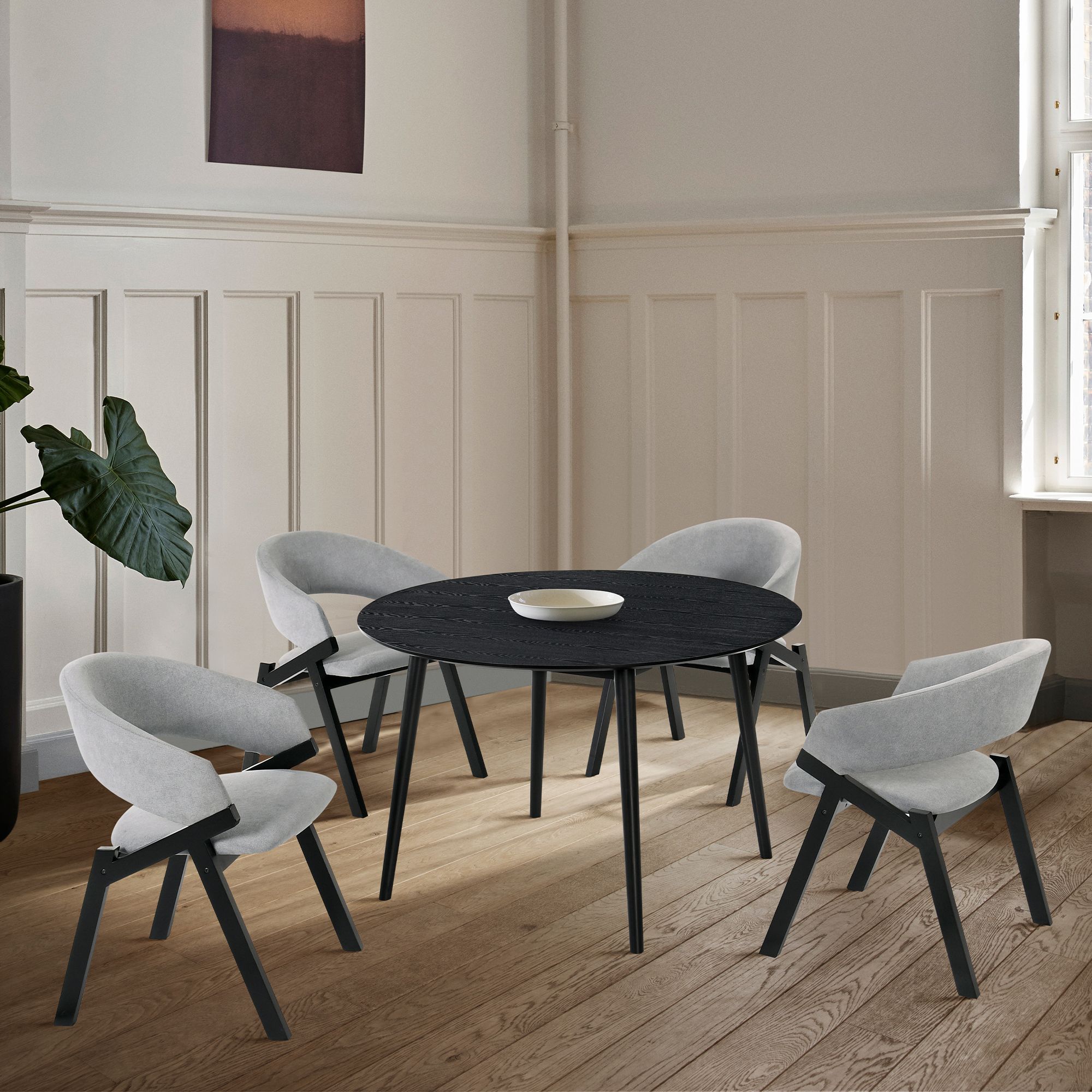 Arcadia Black 48 Inch Round Dining Room Set with Talulah Chairs by Armen Living | 1StopBedrooms