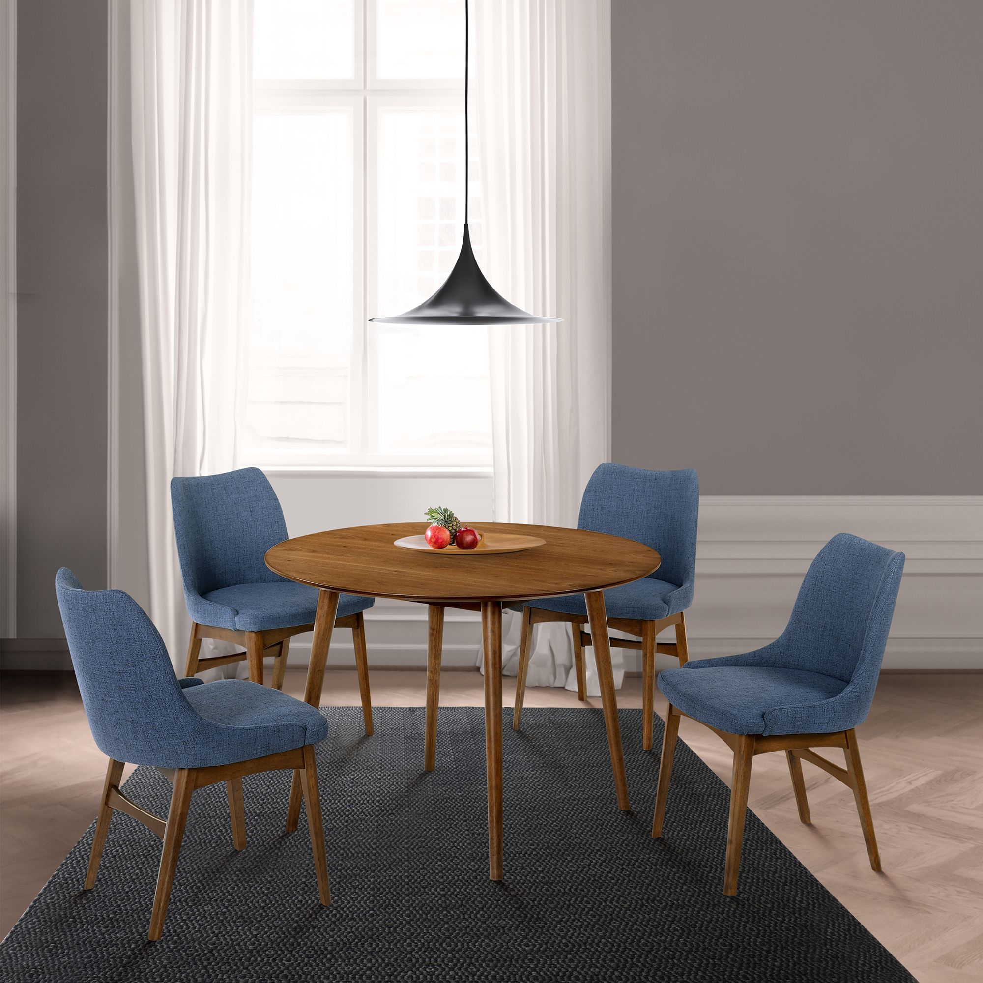 Arcadia Walnut 42 Inch Round Dining Room Set with Azalea Chairs by Armen Living | 1StopBedrooms