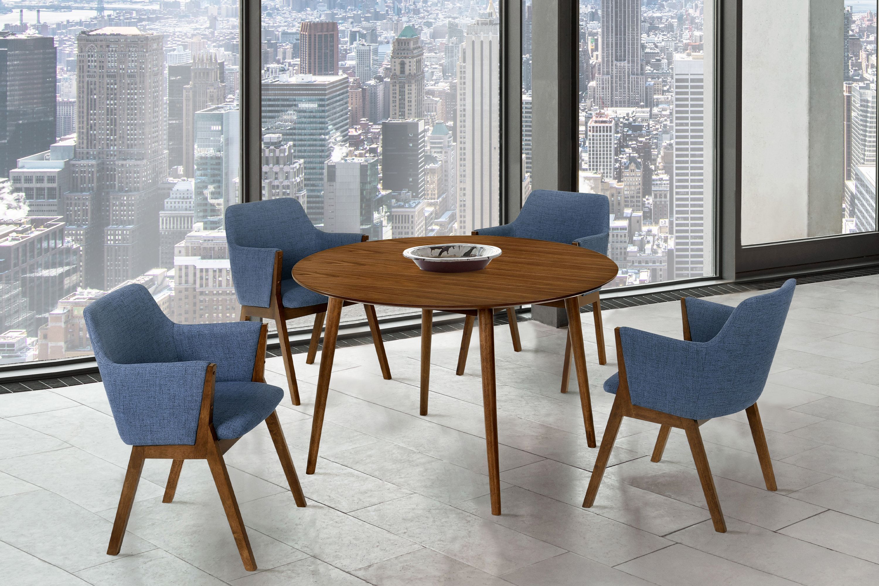 Arcadia Walnut 48 Inch Round Dining Room Set with Juno Chairs by Armen Living | 1StopBedrooms