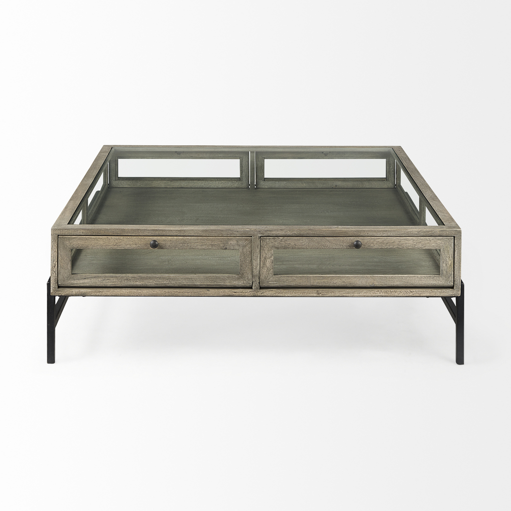 Arelius 42 Inch Square Glass-Top Wood with Metal Base Display Coffee ...
