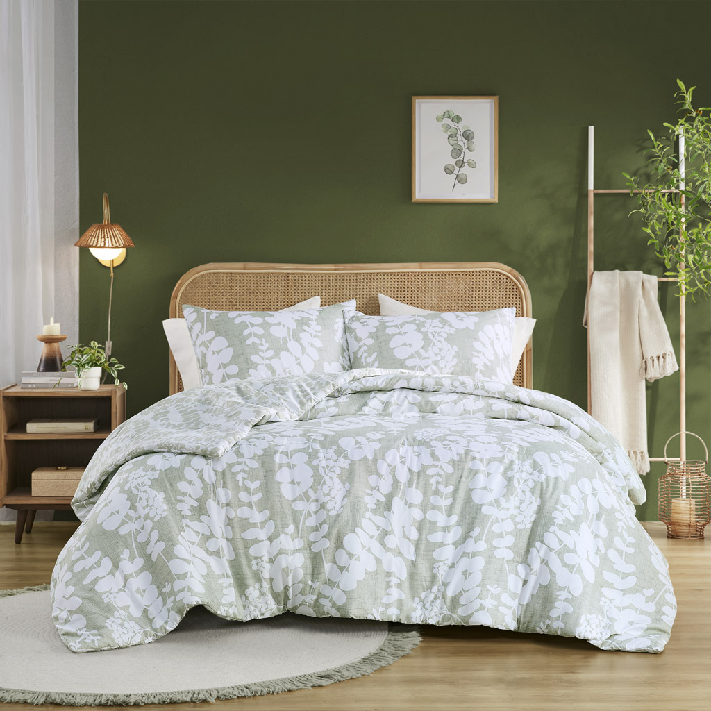 Aria Floral Print Revesible Comforter Set In Sage by Olliix | 1StopBedrooms