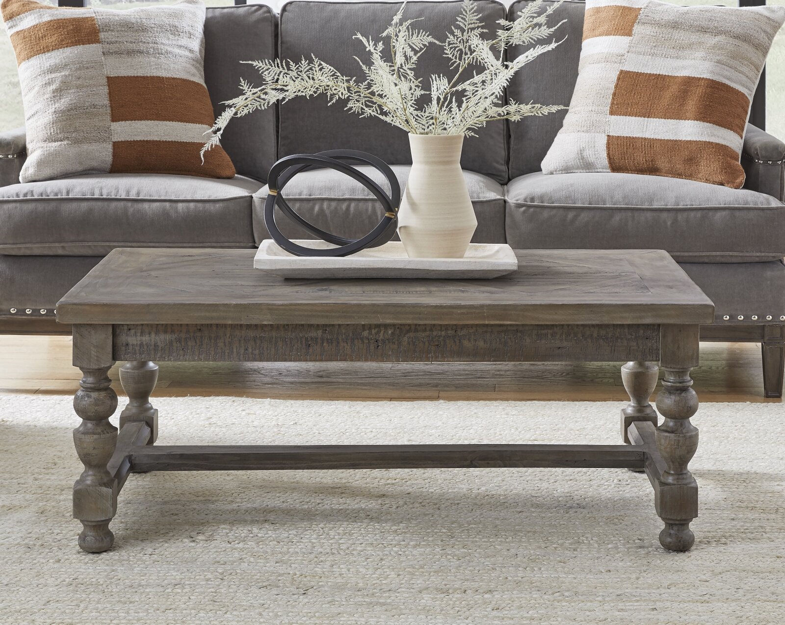 Aria Reclaimed Solid Wood Large Rectangular Cocktail Table In Gray Wash ...