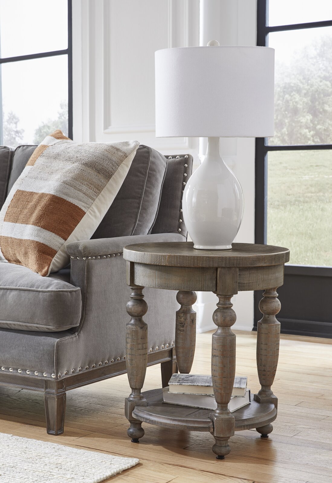 Aria Reclaimed Solid Wood Round End Table In Gray Wash by Null ...