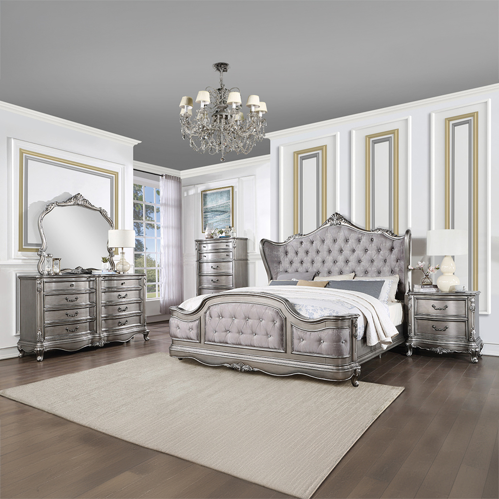 Ariadne Bedroom Set In Velvet And Antique Platinum by ACME | 1StopBedrooms