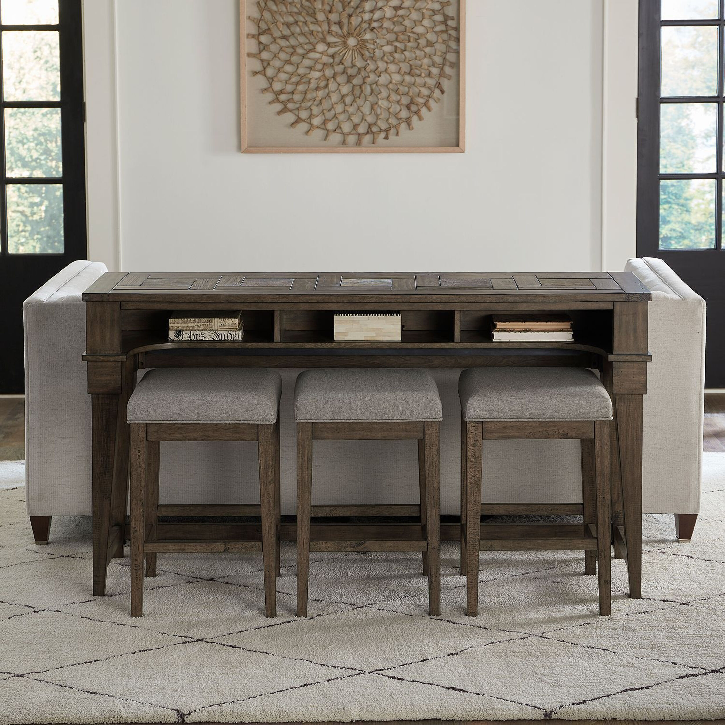 Arrowcreek Weathered Stone Console Bar Table Set by Liberty | 1StopBedrooms