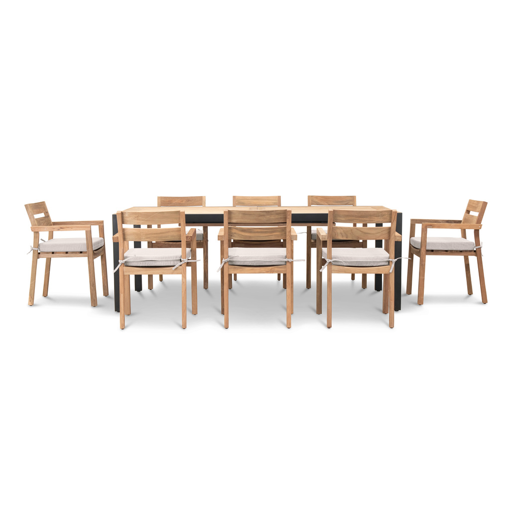 Asher Communal 8 Seat Extendable Dining Set In Cast Silver and Teak by ...