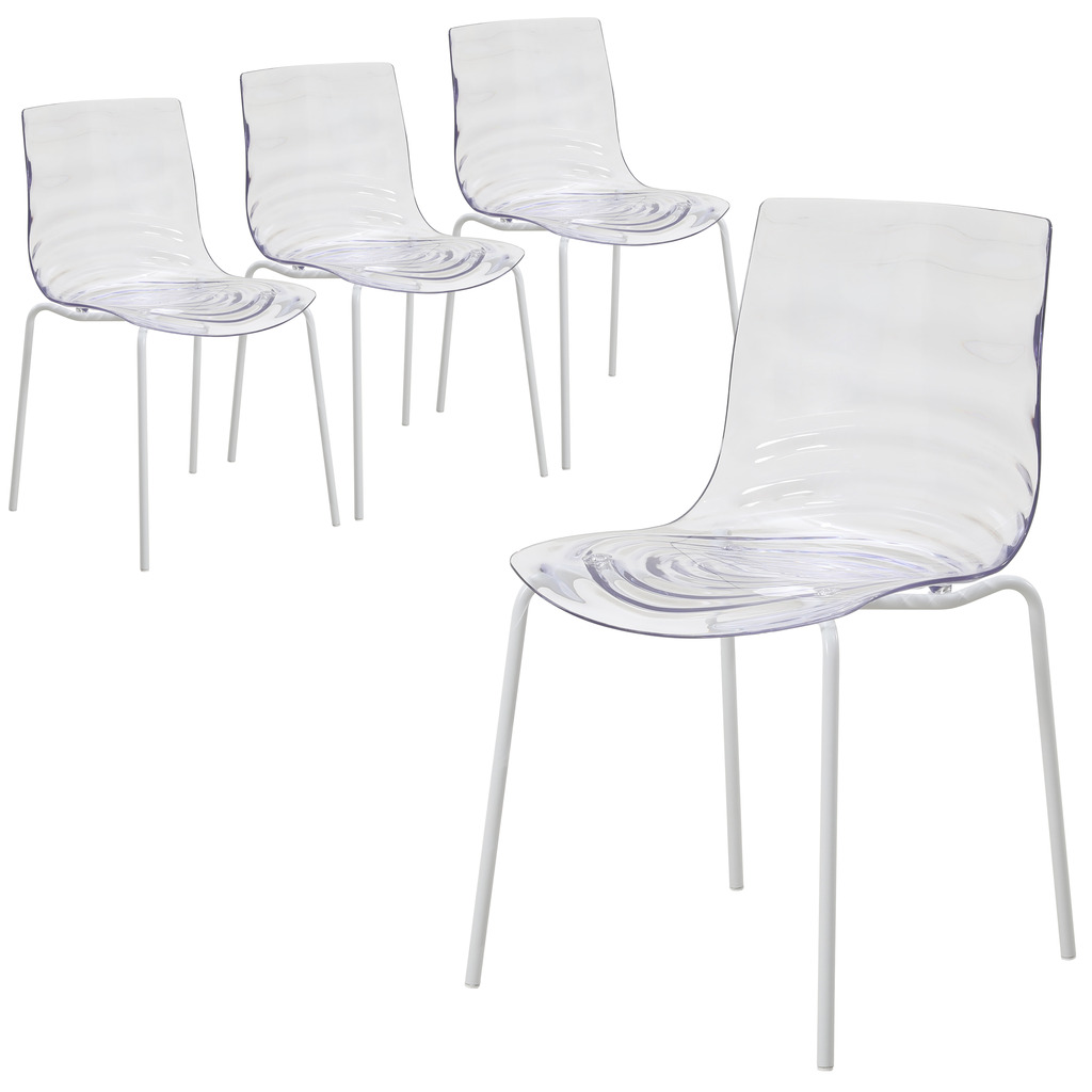 Astor Water Ripple Design Dining Chair Set of 4 In White Base and Clear ...