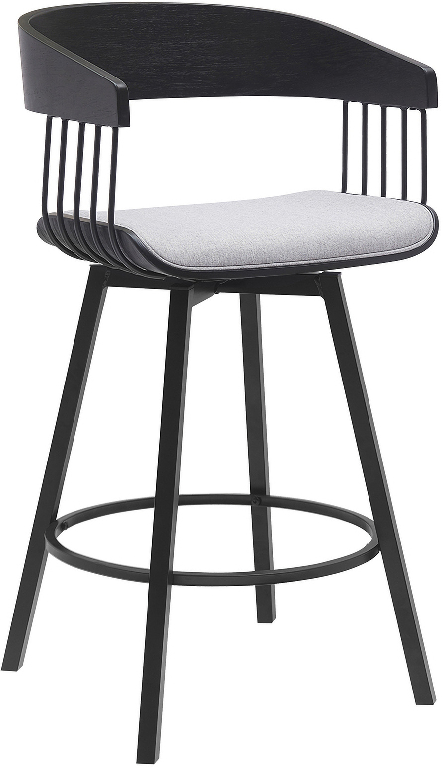Athena 27 Inch Swivel Black Wood Counter Stool In Light Gray Fabric ...