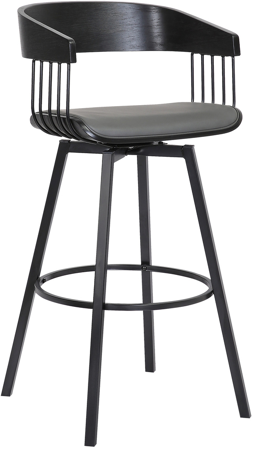Athena 31 Inch Swivel Black Wood Bar Stool In Gray Faux Leather with ...