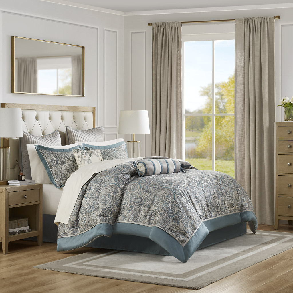 Aubrey 12 Piece California King Comforter Set with Cotton Bed Sheets In ...