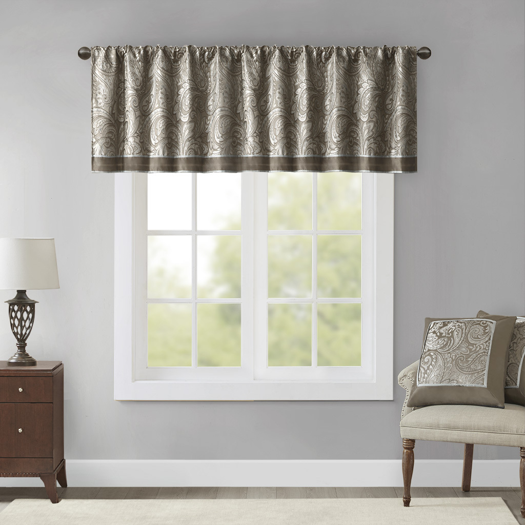 Aubrey Jacquard Window Valance In Brown and Blue by Olliix | 1StopBedrooms