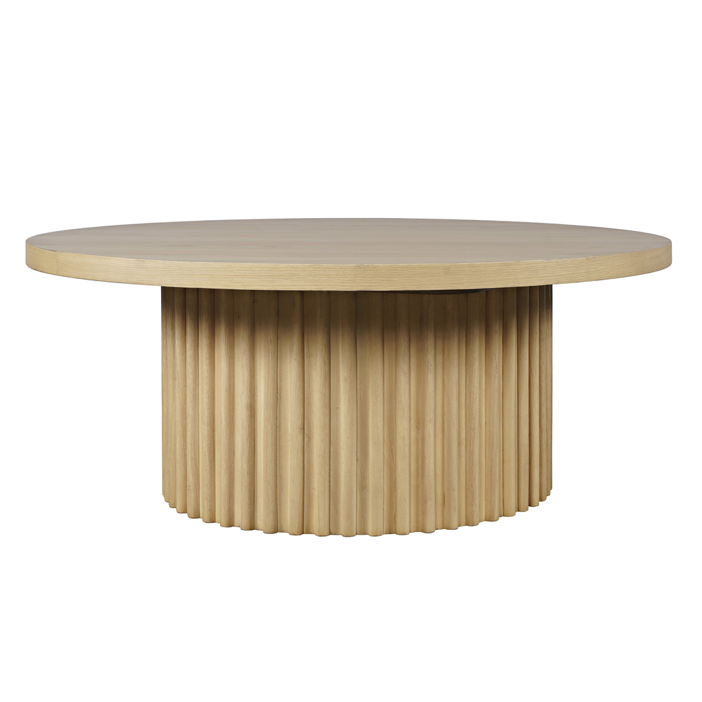 Auden 40 Inch Round Fluted Pedestal Base Coffee Table with Caster ...