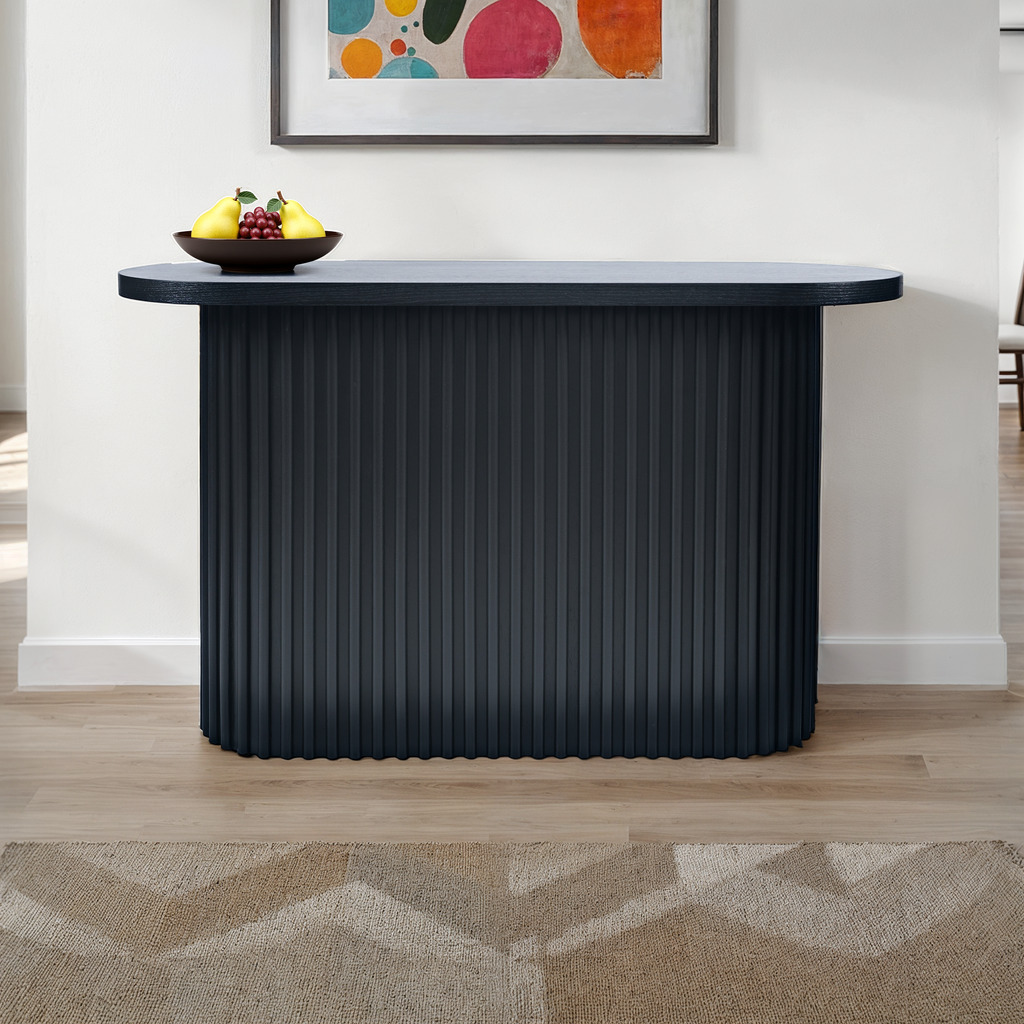 Auden Oval Fluted Pedestal Base Sofa Console Table In Black by Jofran ...