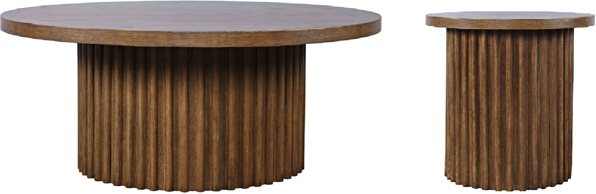 Auden Round Fluted Pedestal Base Occasional Table Set In Chestnut by ...