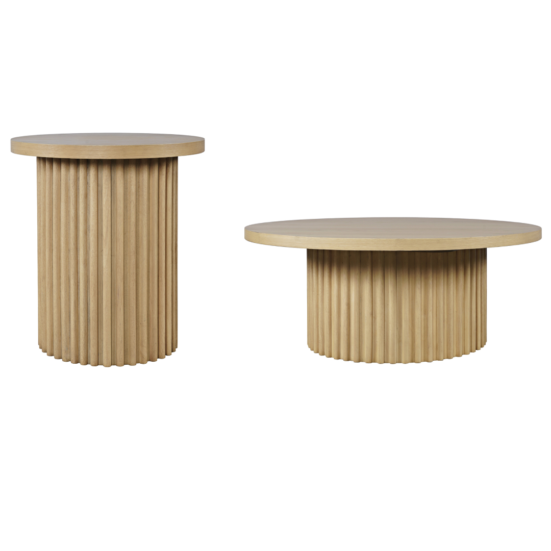 Auden Round Fluted Pedestal Base Occasional Table Set In Natural by ...