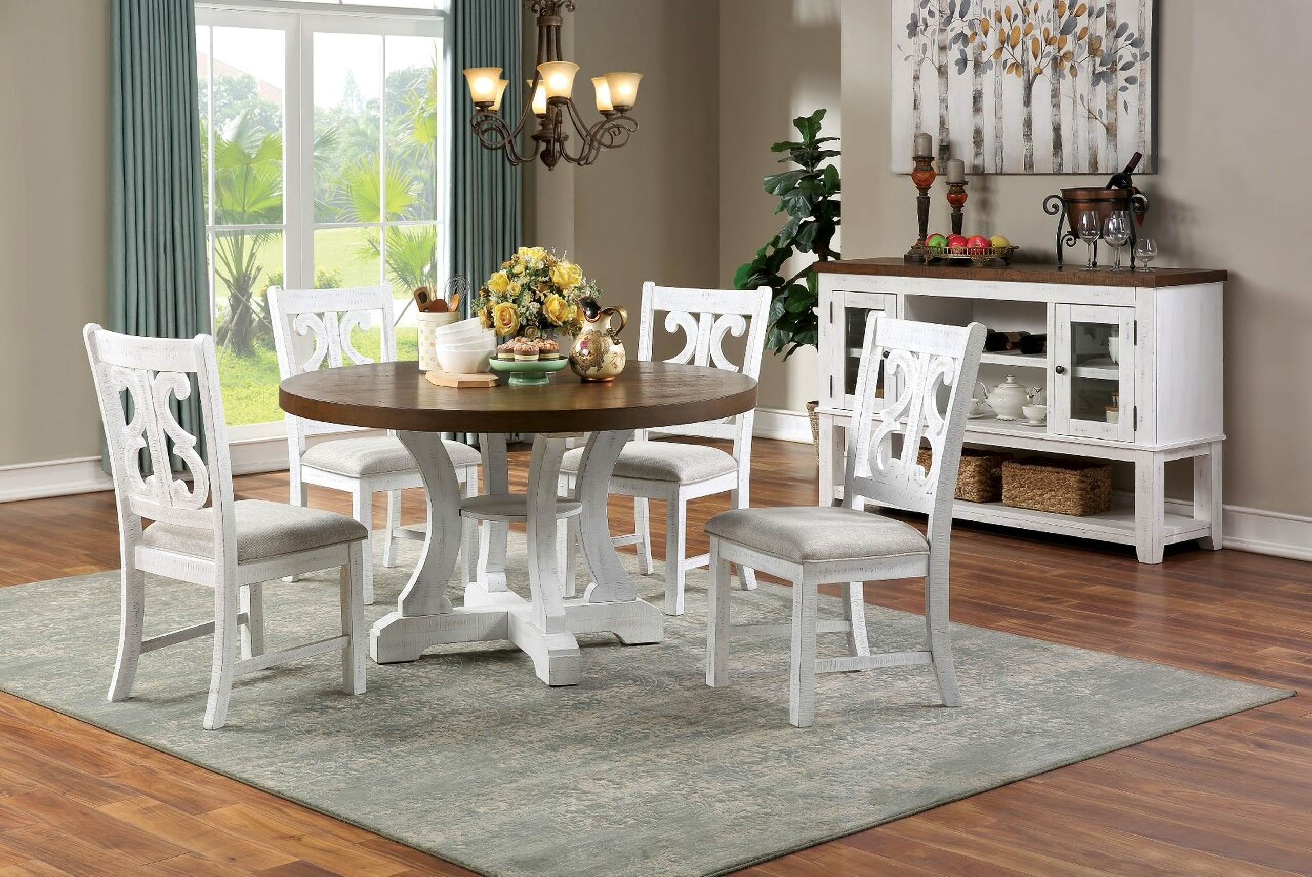 Auletta Round Dining Table In Distressed White and Distressed Dark Oak ...