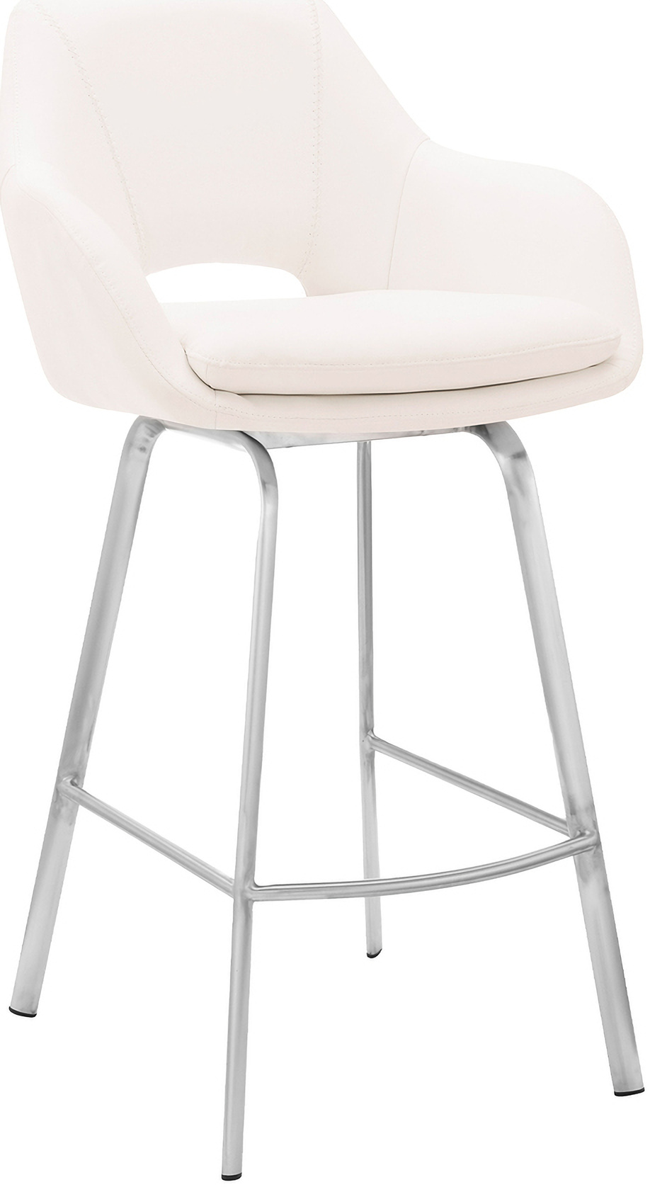 Aura White Faux Leather and Brushed Stainless Steel Swivel 26 Inch ...