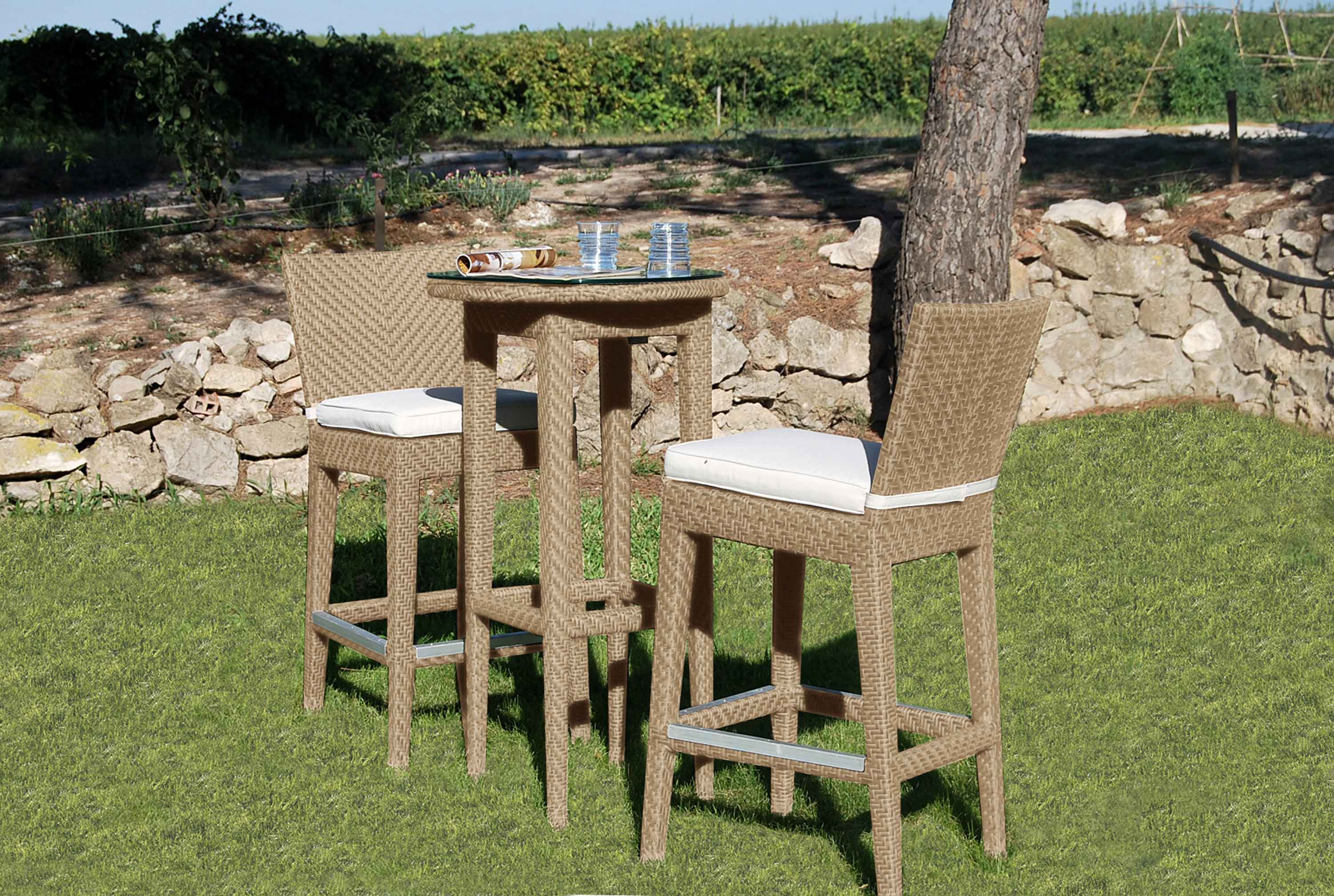 Austin 3-Piece Round Pub Table Set with Cushions In Natural by Pelican ...