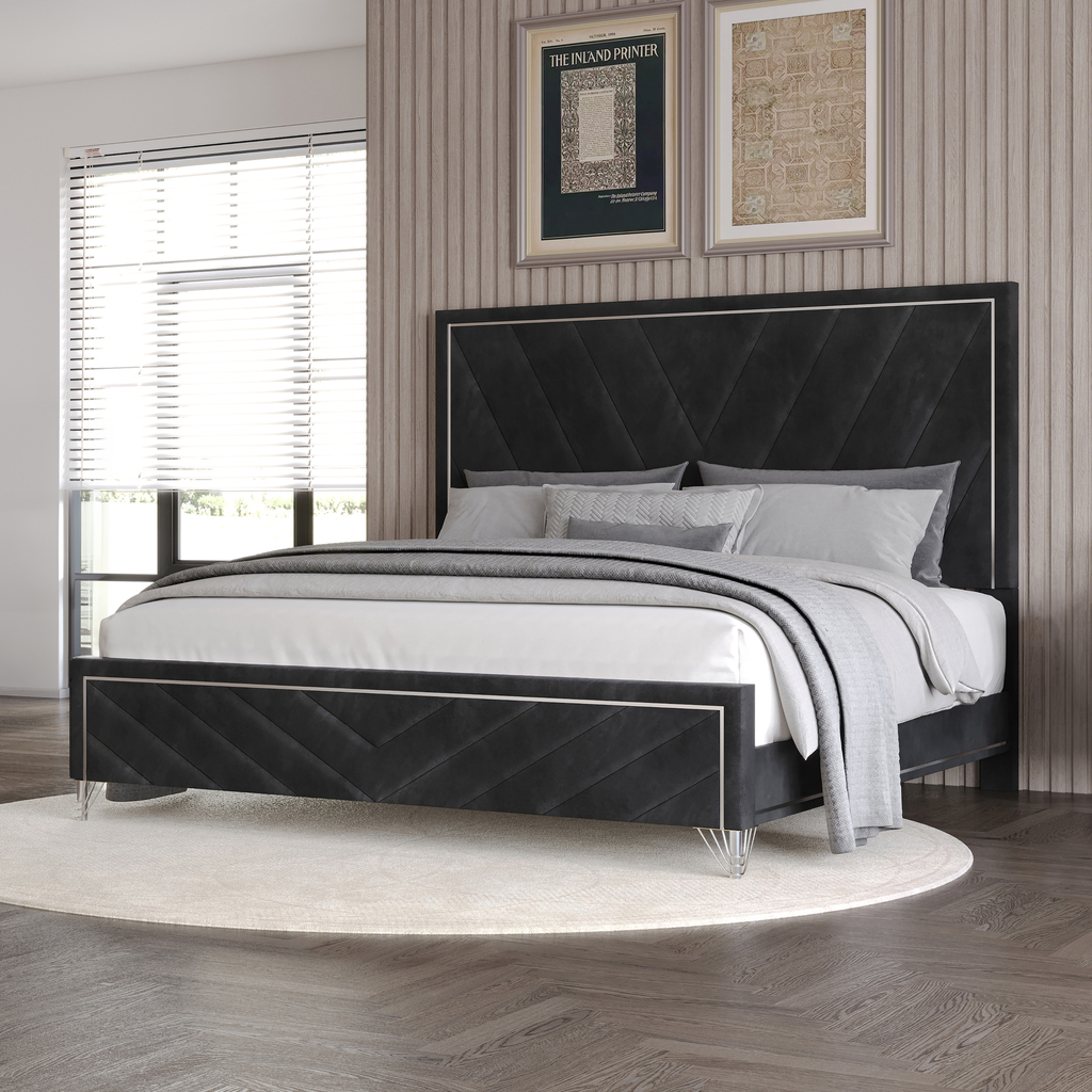 Ava Queen Bed In Black and Silver by New Classic | 1StopBedrooms