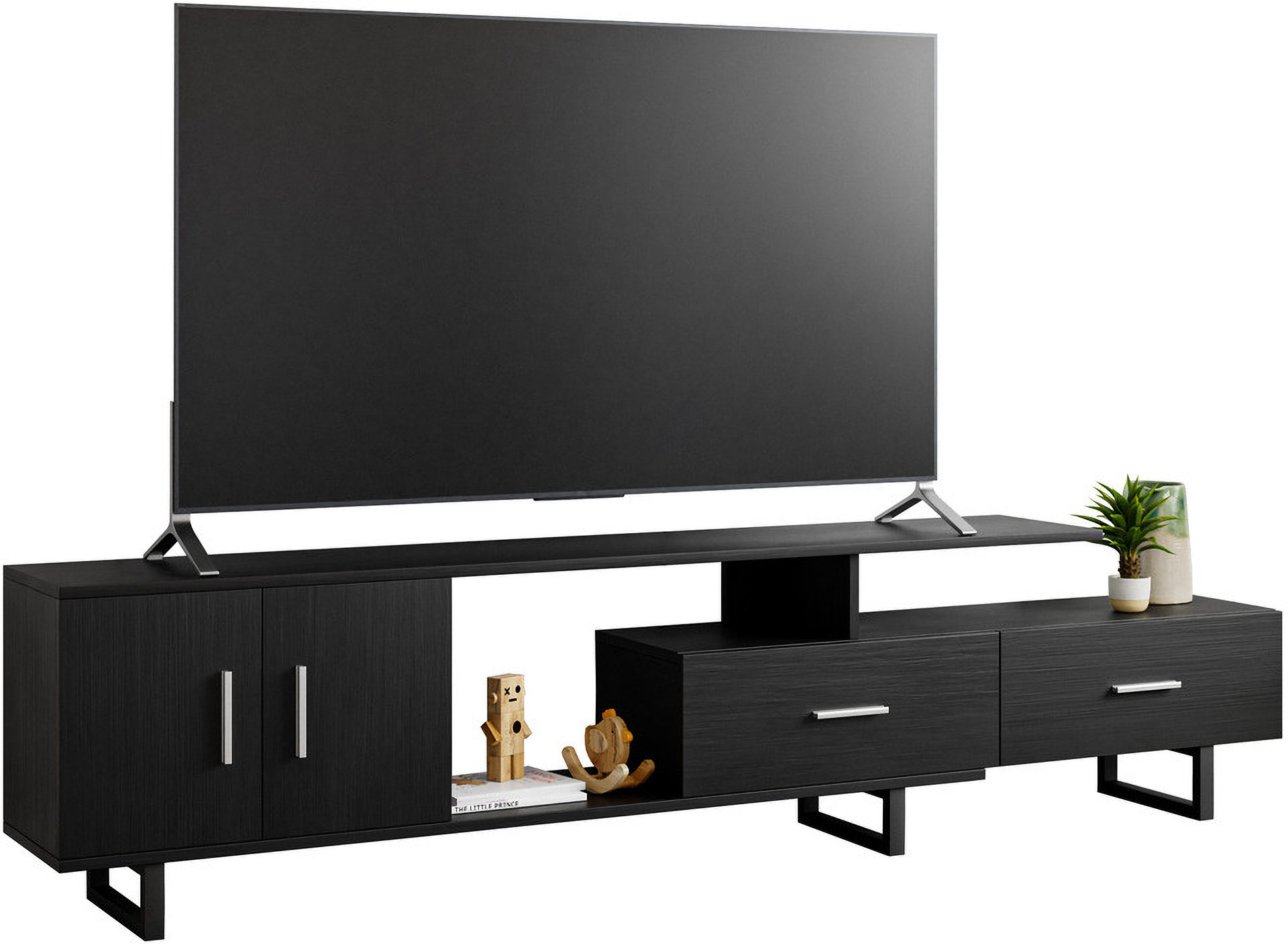 Avery TV Stand with MDF Cabinet and Powder Coated Steel Legs In Ebony ...