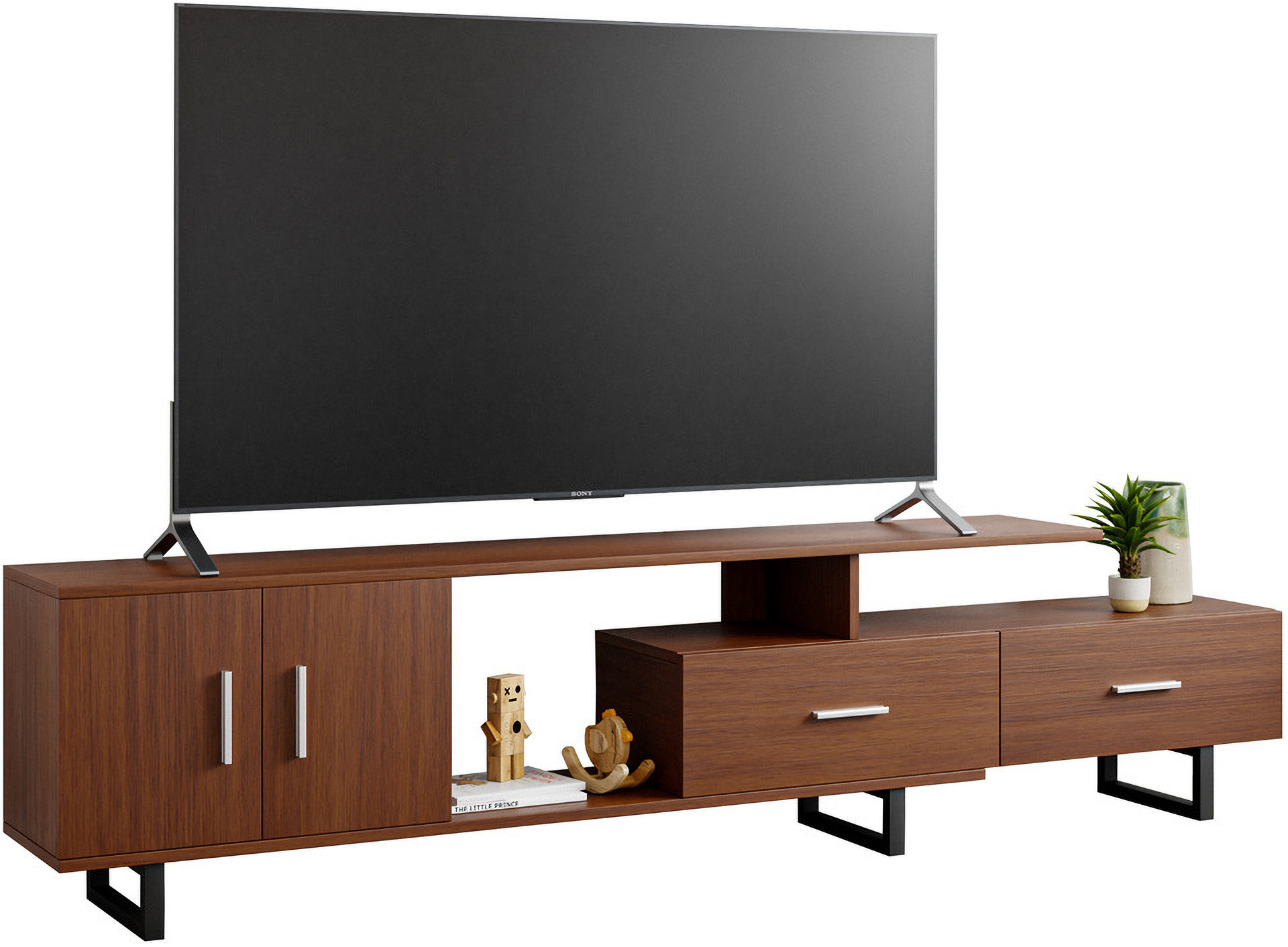 Avery TV Stand with MDF Cabinet and Powder Coated Steel Legs In Walnut ...