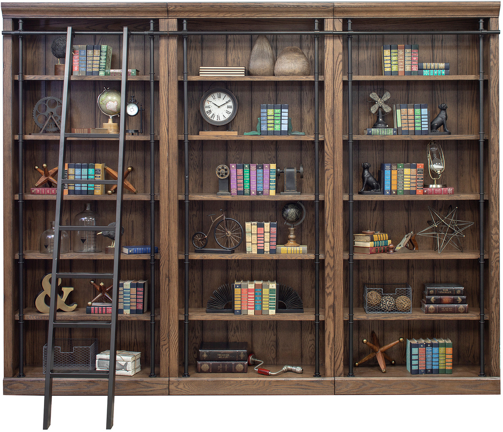 Avondale 120 X 94 Inch Wall Bookcase With Ladder In Brown By Martin Avondale 120 X 94 Inch Wall Bookcase With Ladder In Brown By Martin