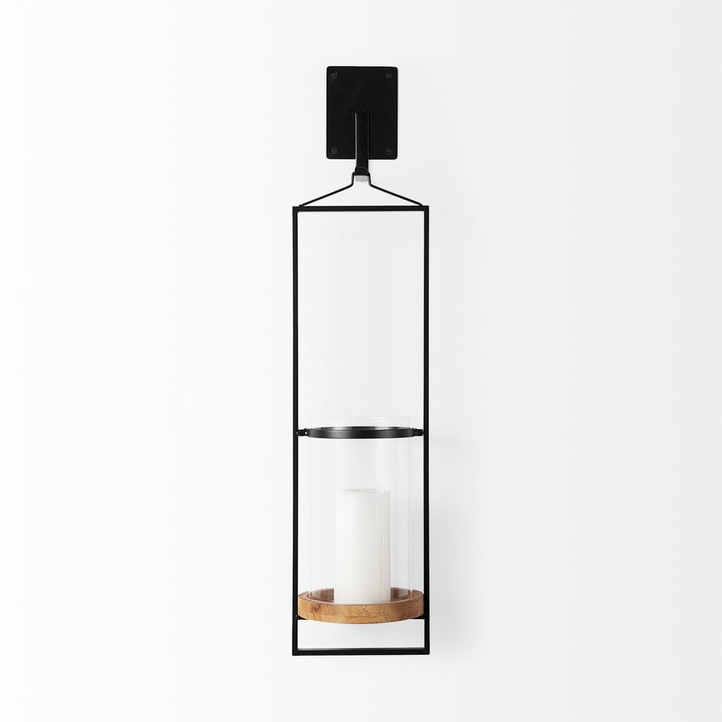 Avram Metal Frame And Wood Hanging Candle Holder In Black by Mercana ...