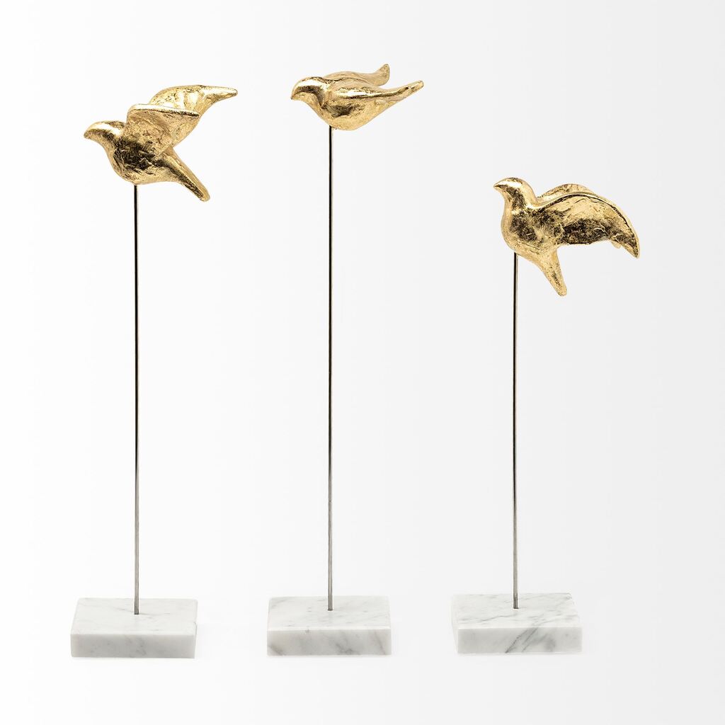 Aya Metal Decorative Birds Set of 3 In Gold by Mercana | 1StopBedrooms