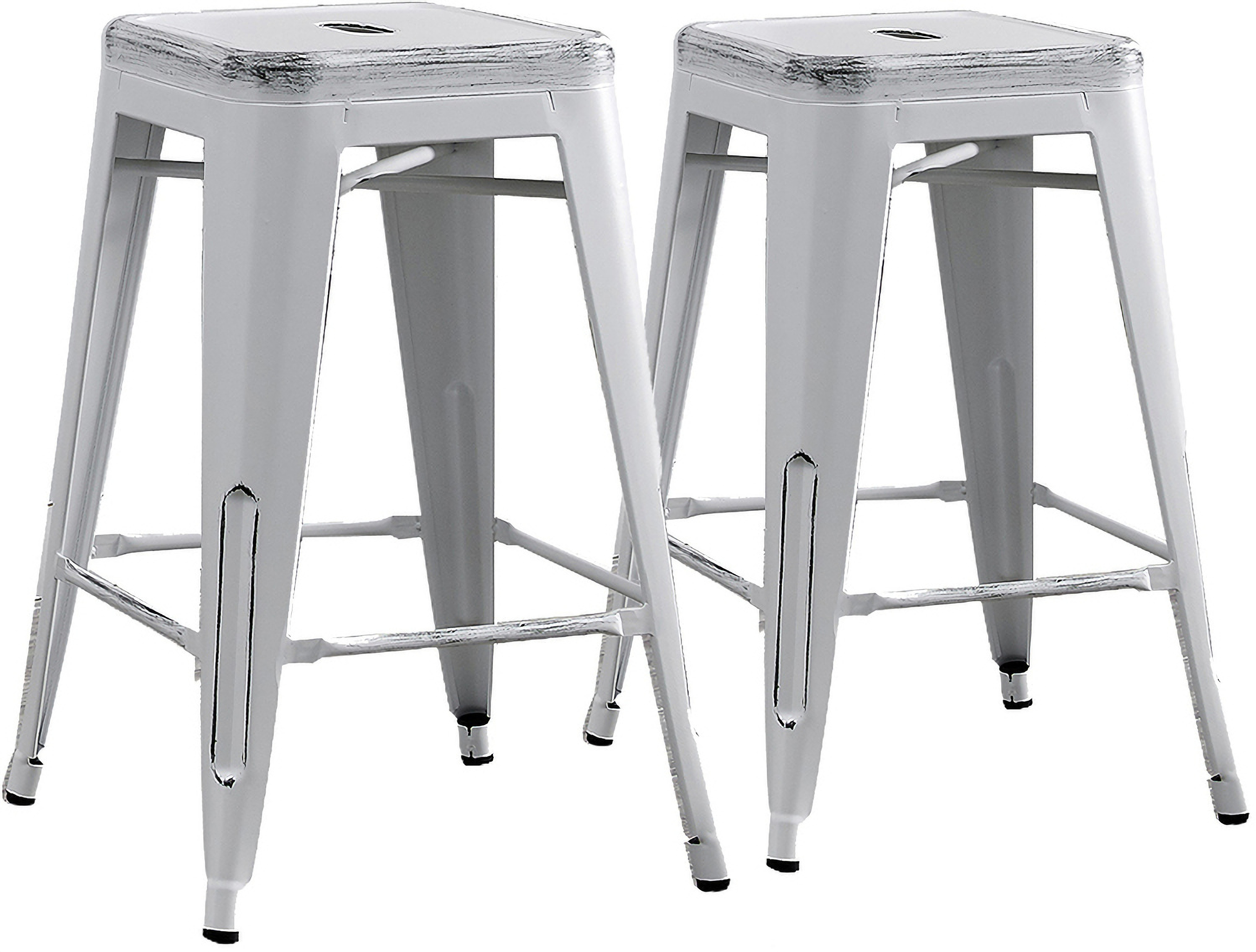 Backless 24 Inch Bar Stools Set of 2 In Distressed White by AC Pacific ...