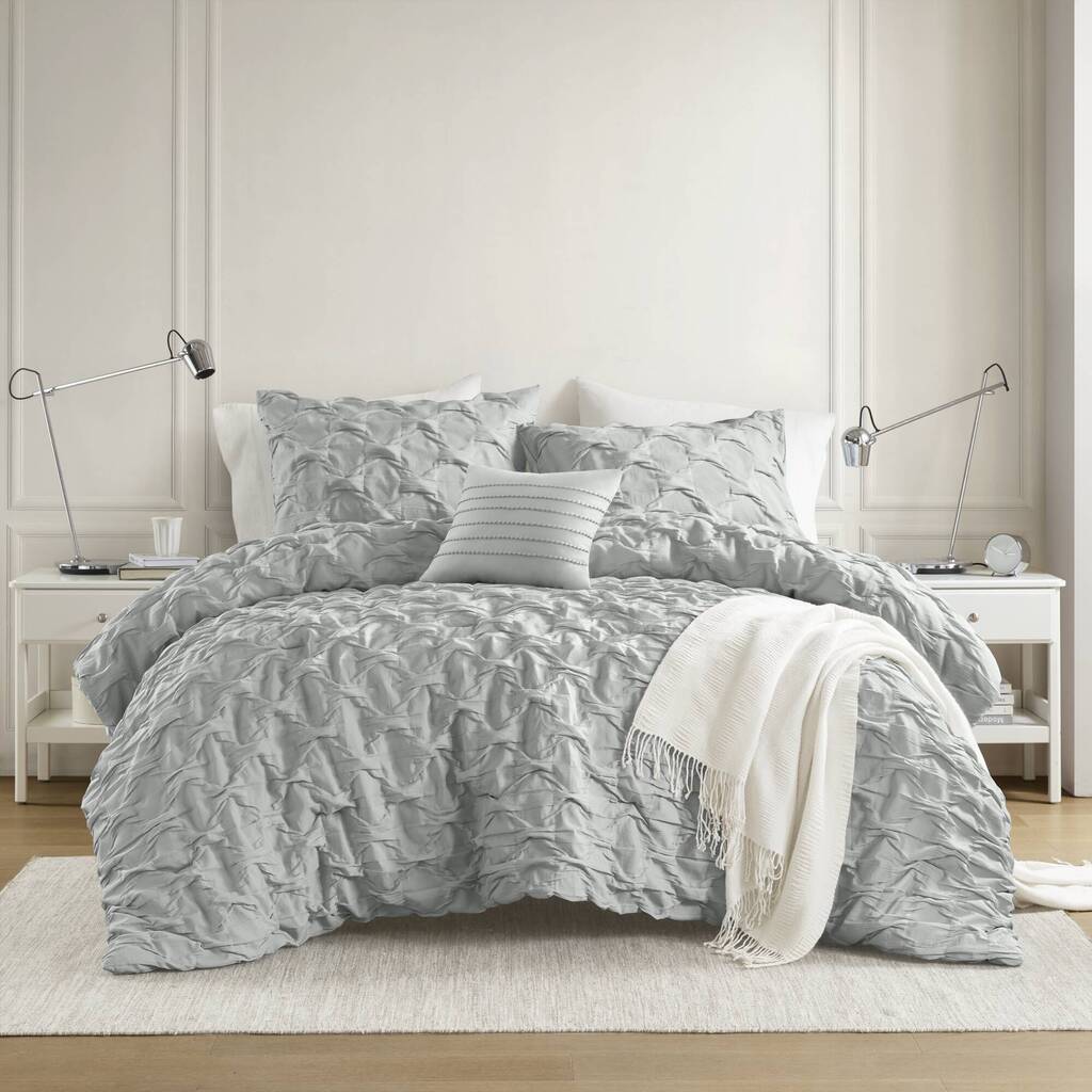 Bailey Diamond Pucker Woven Comforter Set In Gray by Olliix | 1StopBedrooms