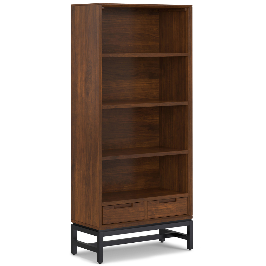 Banting Solid Wood Mid Century Bookcase In Walnut Veneer by Simpli Home ...