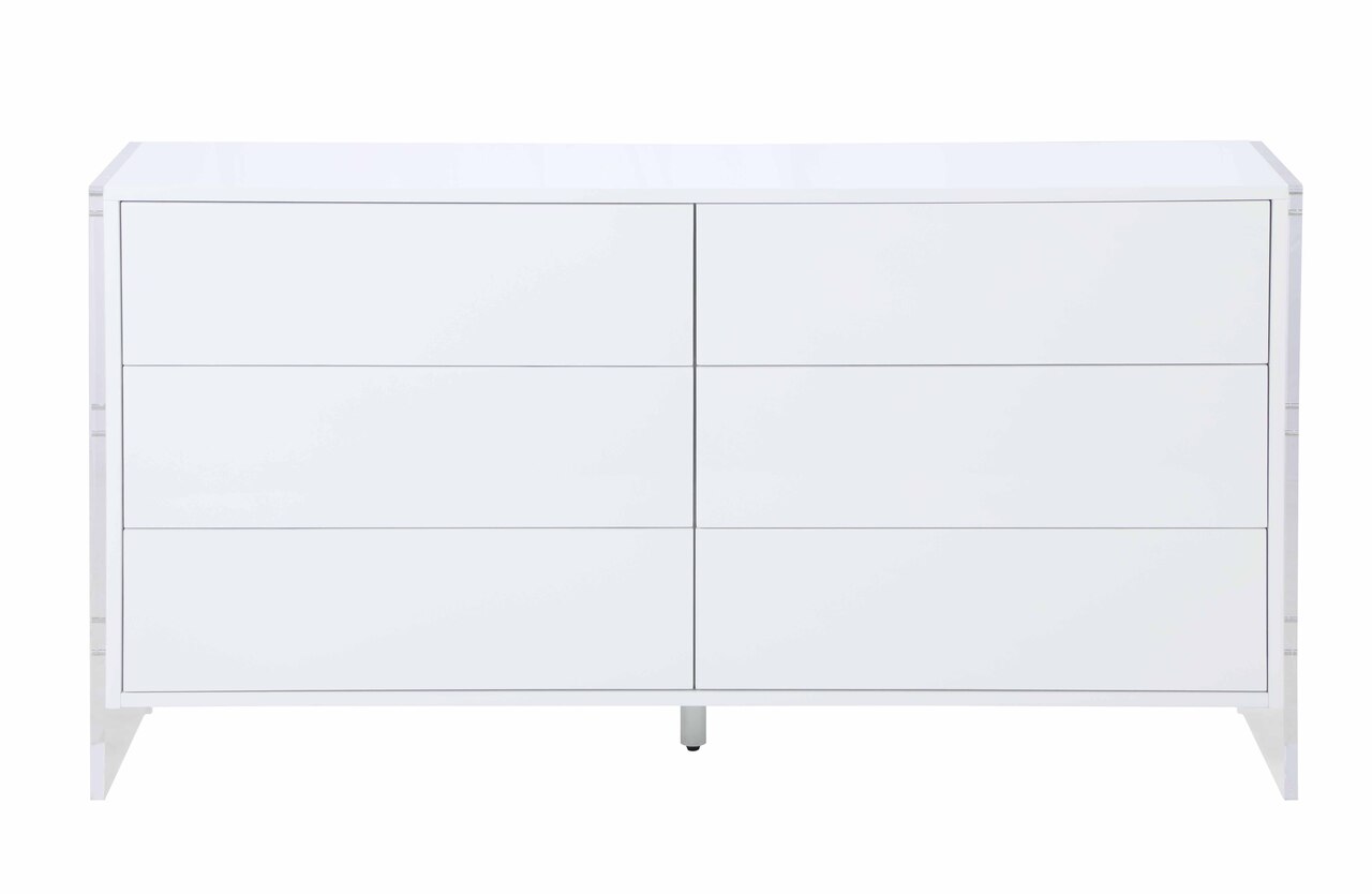 Barcelona Wooden and Solid Acrylic Buffet with 6 Drawers In Gloss White ...