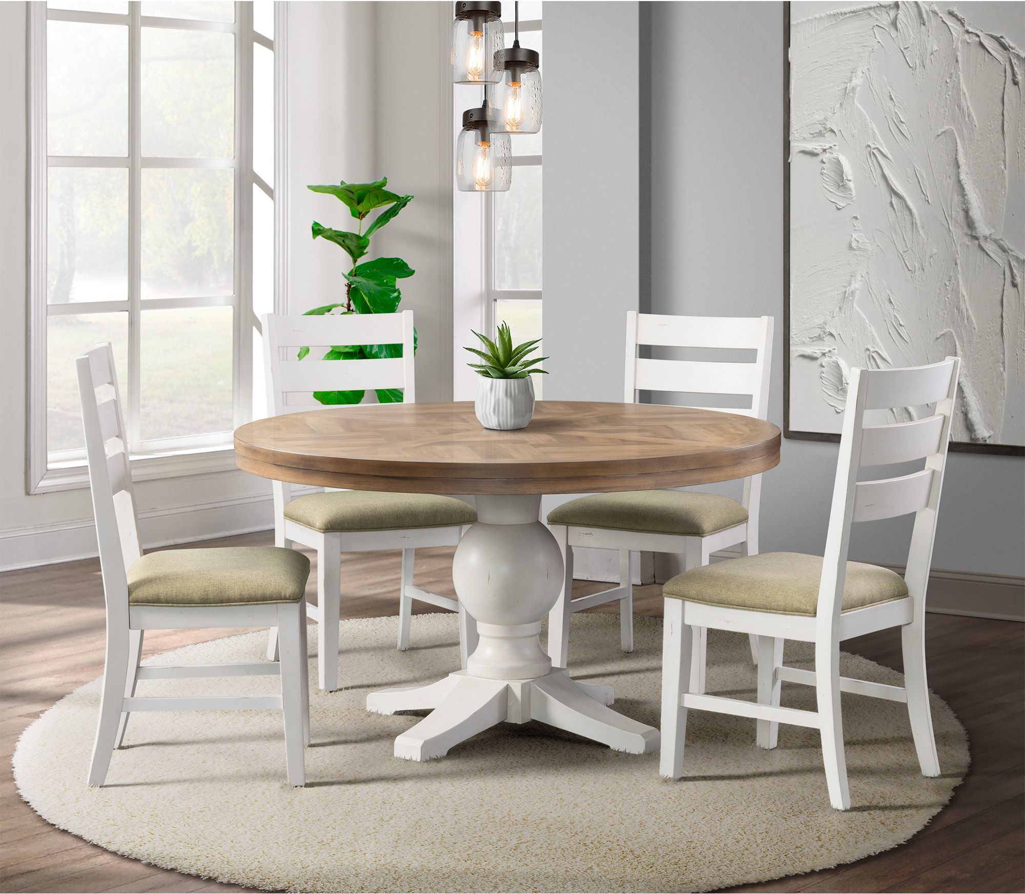 Barrett Natural And White Round Dining Room Set by Picket House ...