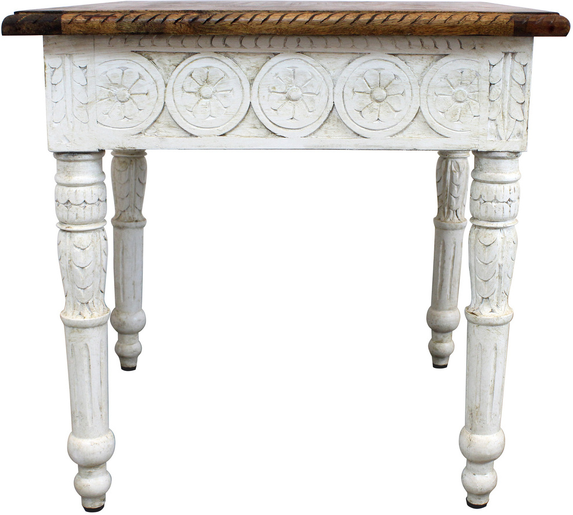 Bay Hand-Carved End Table In Natural and White by Moti | 1StopBedrooms