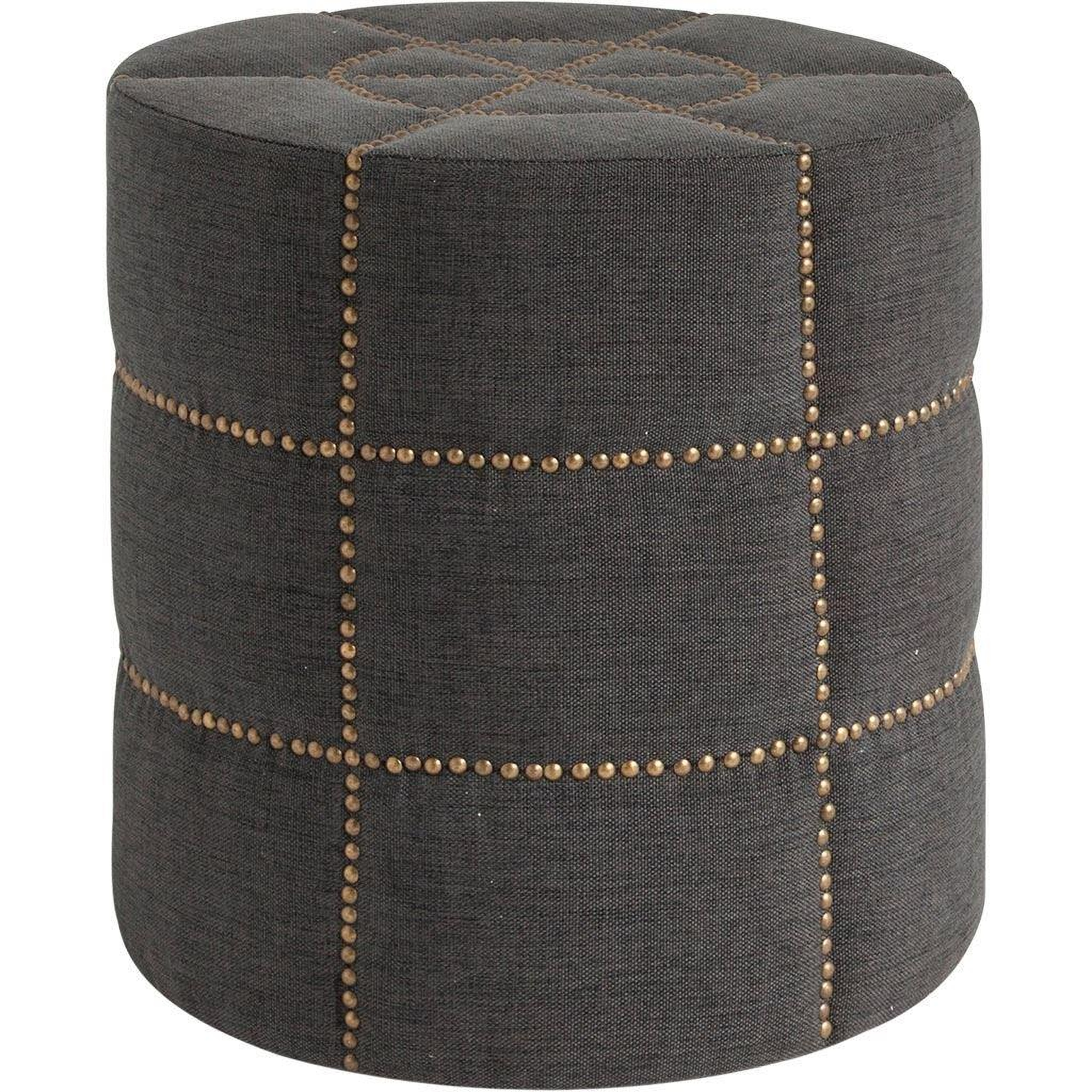 Beacon 20.5 Inch Gray Fabric With Metal Tacks Round Ottoman by Mercana ...