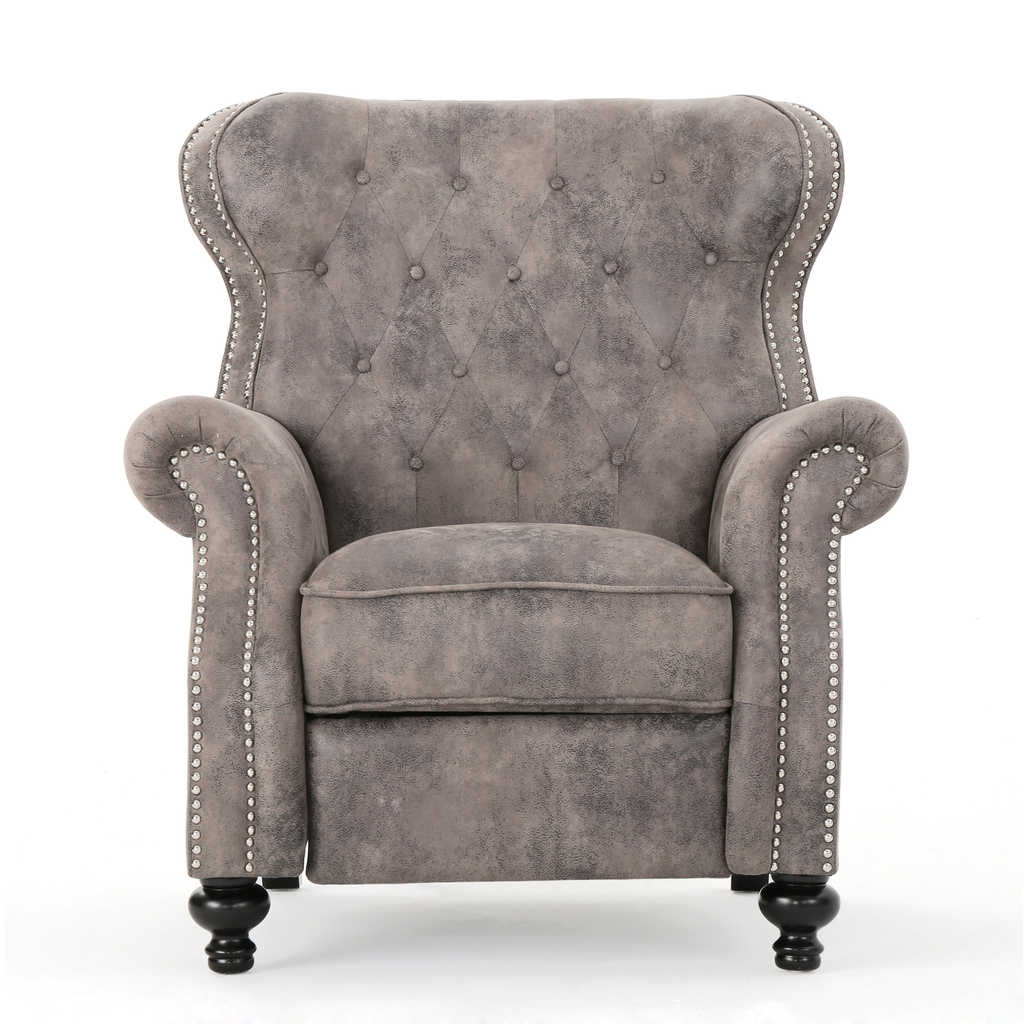 Beacon Accented Push Back Recliner Chair with Rolled Arms In Brown Grey ...