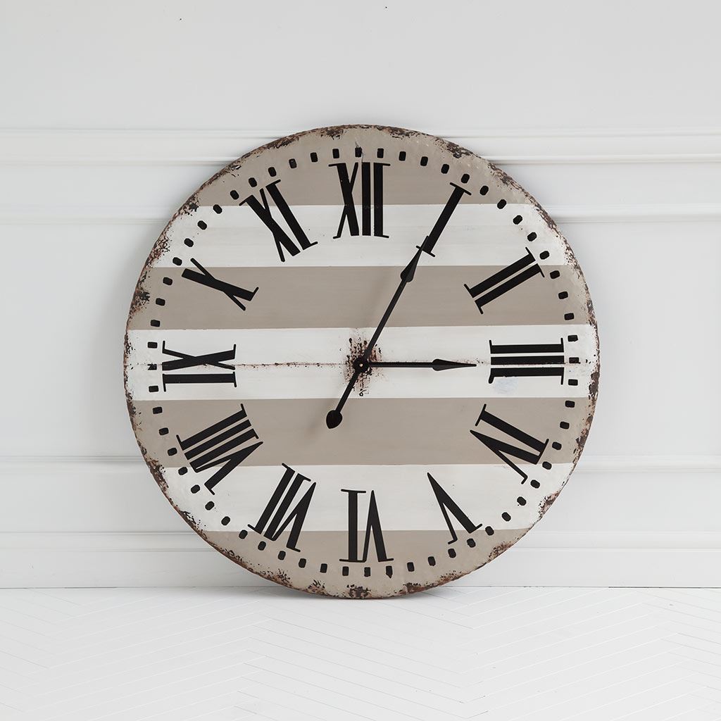 Belton 41.5 Inch Round Oversize Farmhouse Wall Clock In Beige and White ...