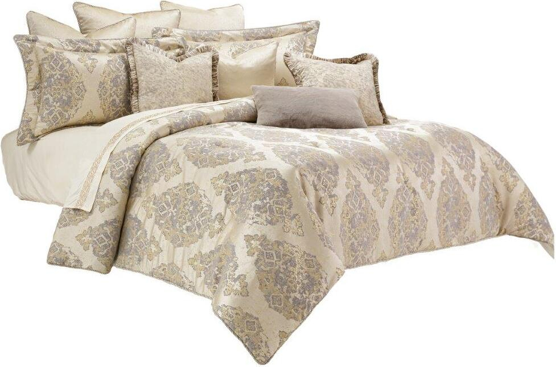 Bennett 9 Piece Queen Comforter Set In Champagne by Michael Amini ...