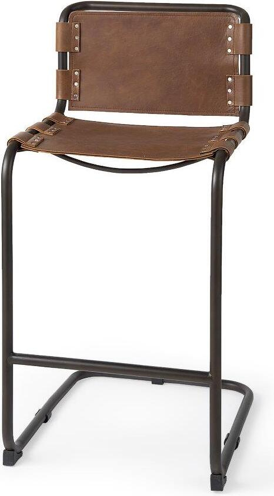 Berbick 43 Inch Total Height Medium Brown Leather With Iron Frame Bar ...