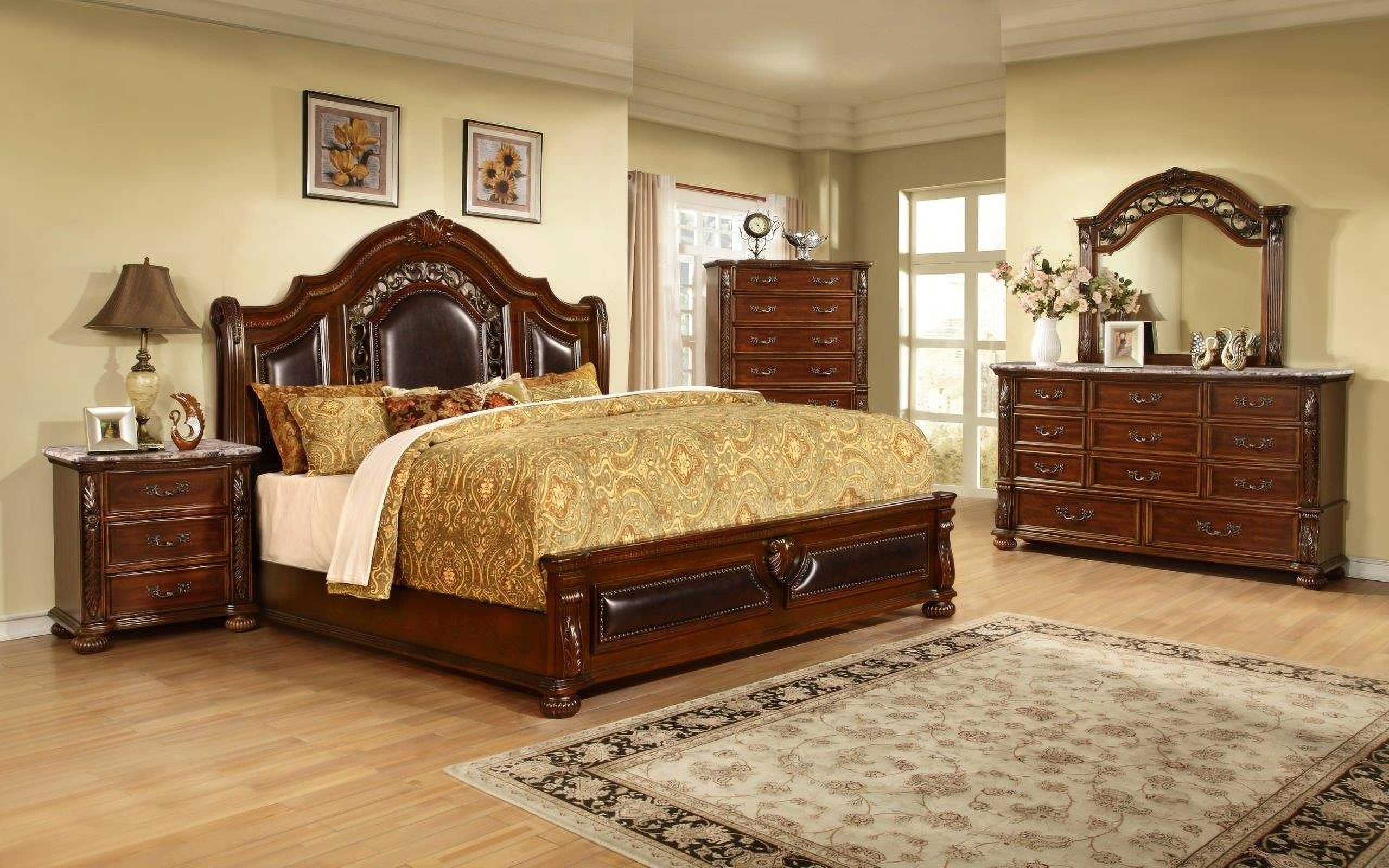 Bessy 5 Piece Traditional Cherry Wood King Bedroom Set by Best Master ...
