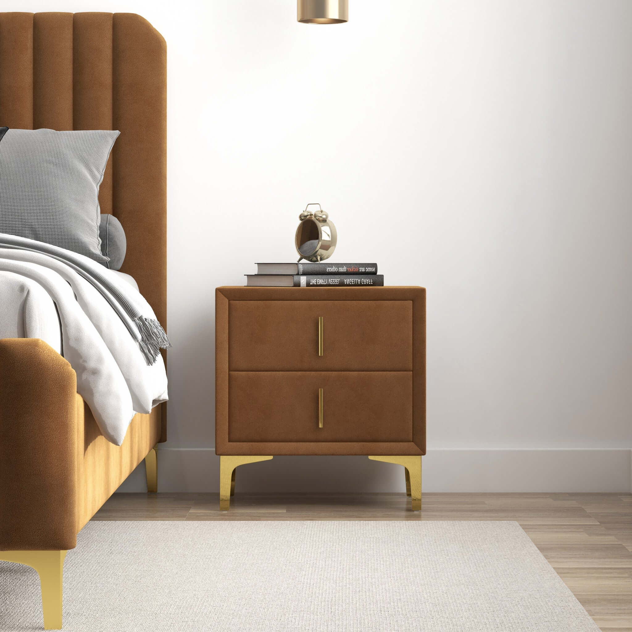 Bethany Cognac Velvet Night Stand by Ashcroft Furniture | 1StopBedrooms