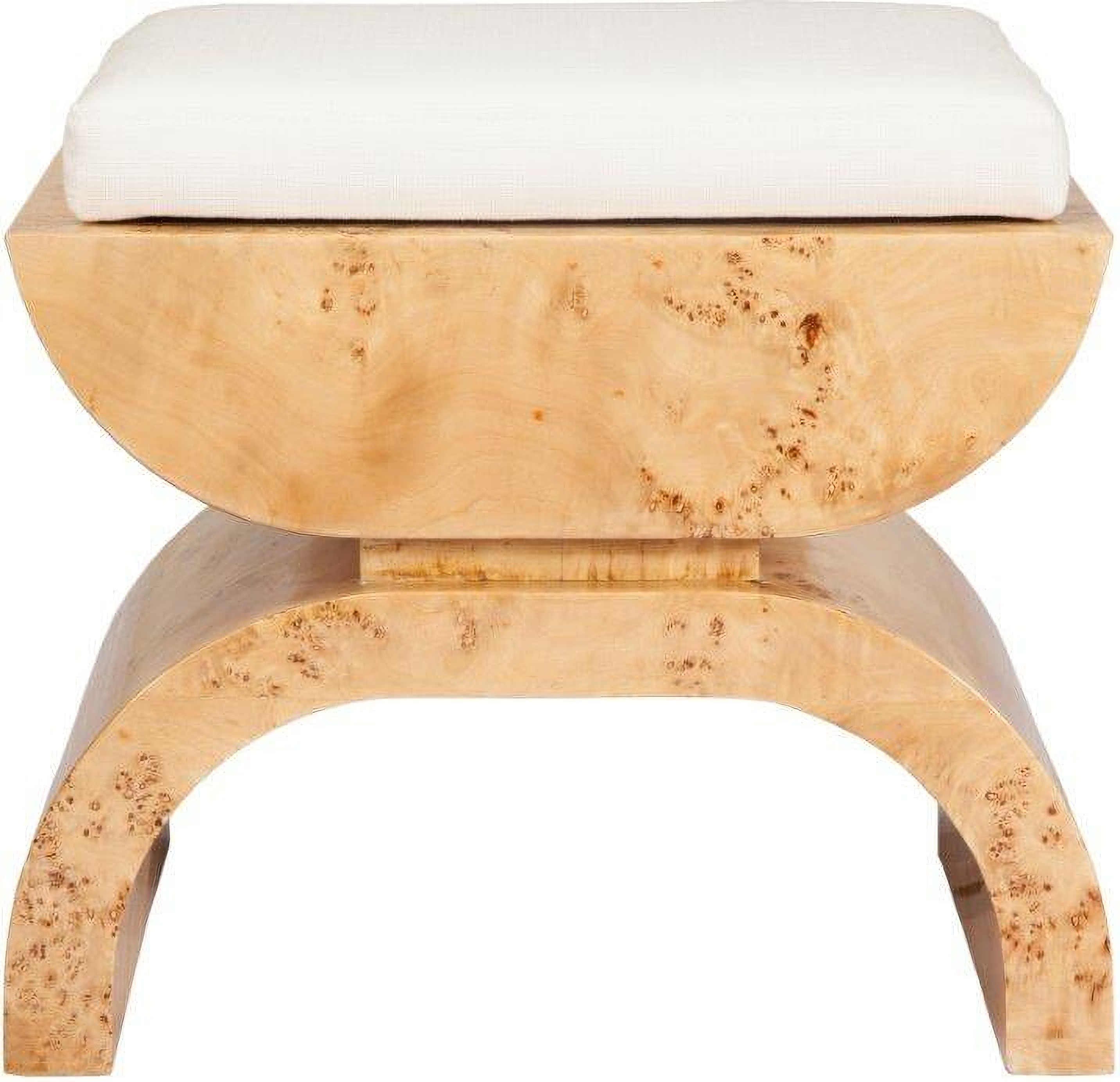Biggs Burl Wood And White Linen Stool by Worlds Away | 1StopBedrooms