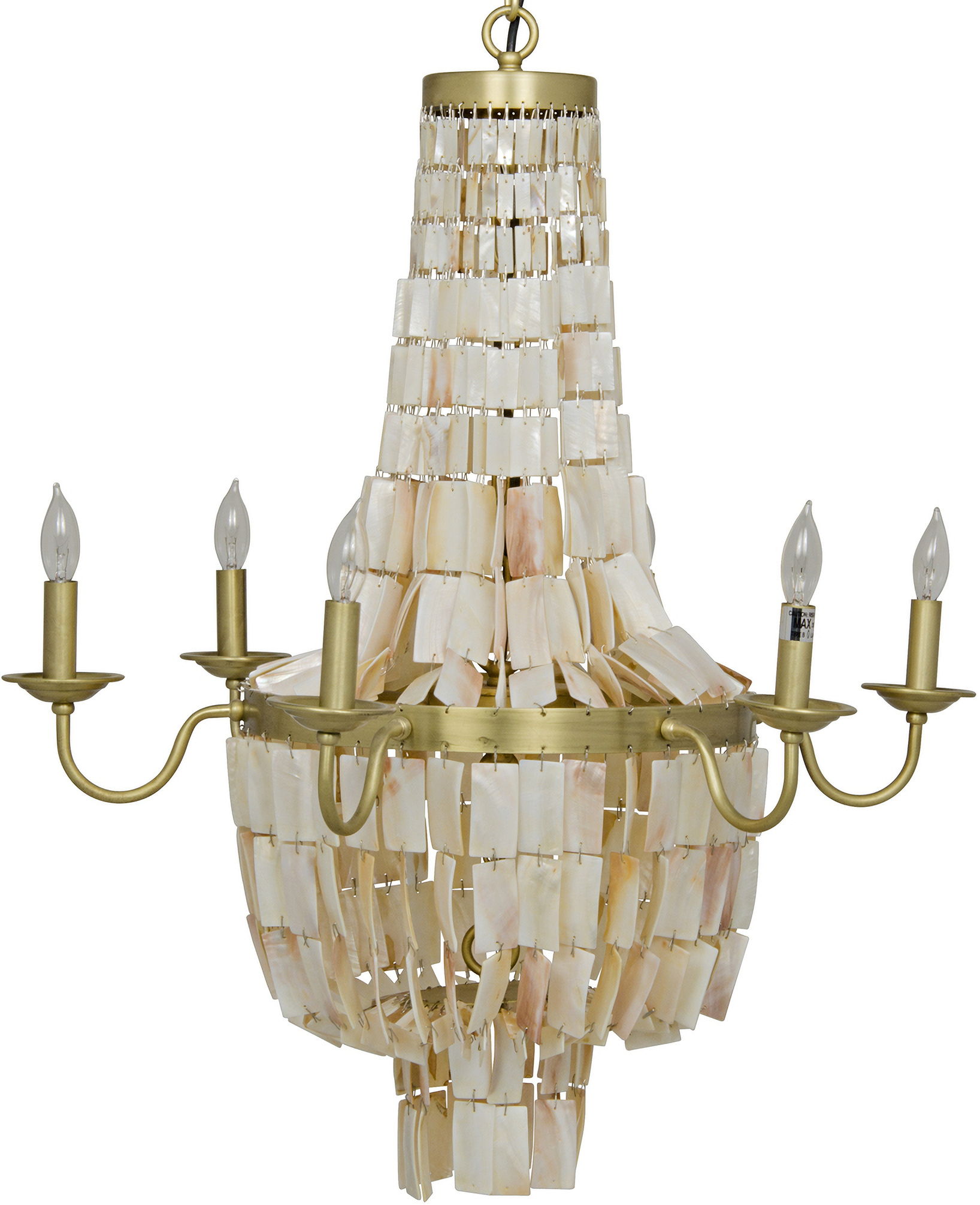 Bijou Metal and Shells Chandelier In Antique Brass by Noir | 1StopBedrooms