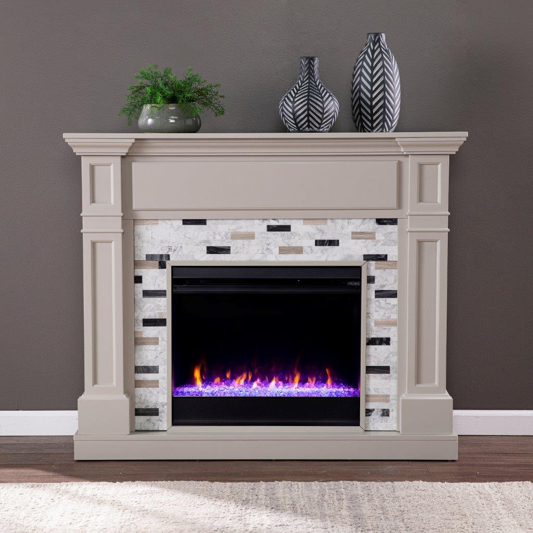 Birkover Color Changing Electric Fireplace With Marble Surround by SEI ...
