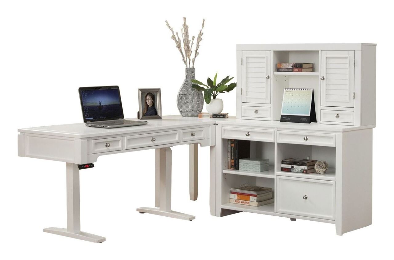 Boca Power Lift Desk with Credenza In Cottage White by Parker House ...