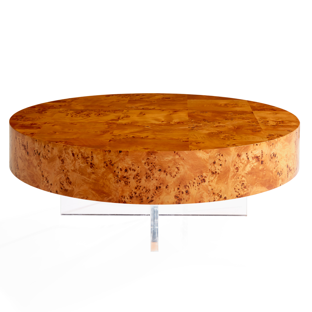 Bond Round Cocktail Table In Burled Mappa by Jonathan Adler | 1StopBedrooms
