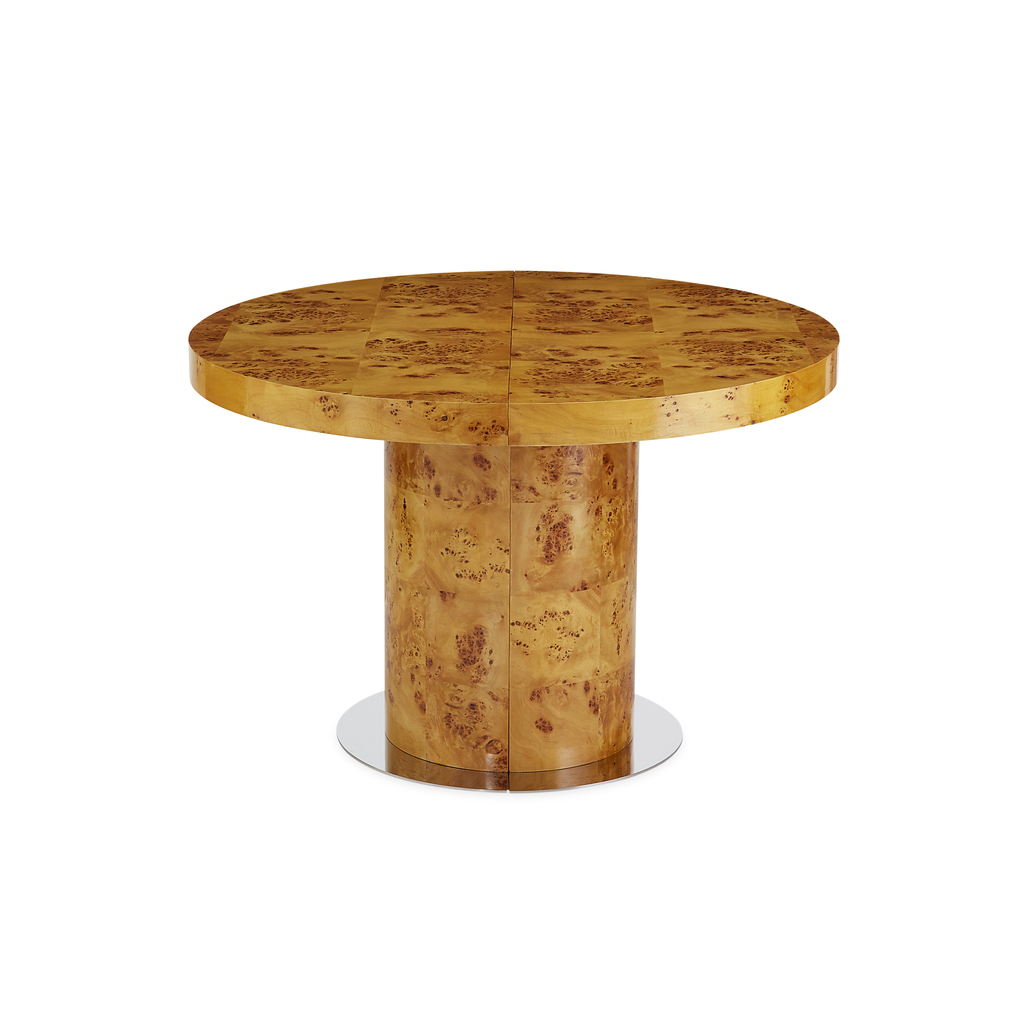 Bond Round Extension Dining Table In Burled Mappa by Jonathan Adler | 1StopBedrooms