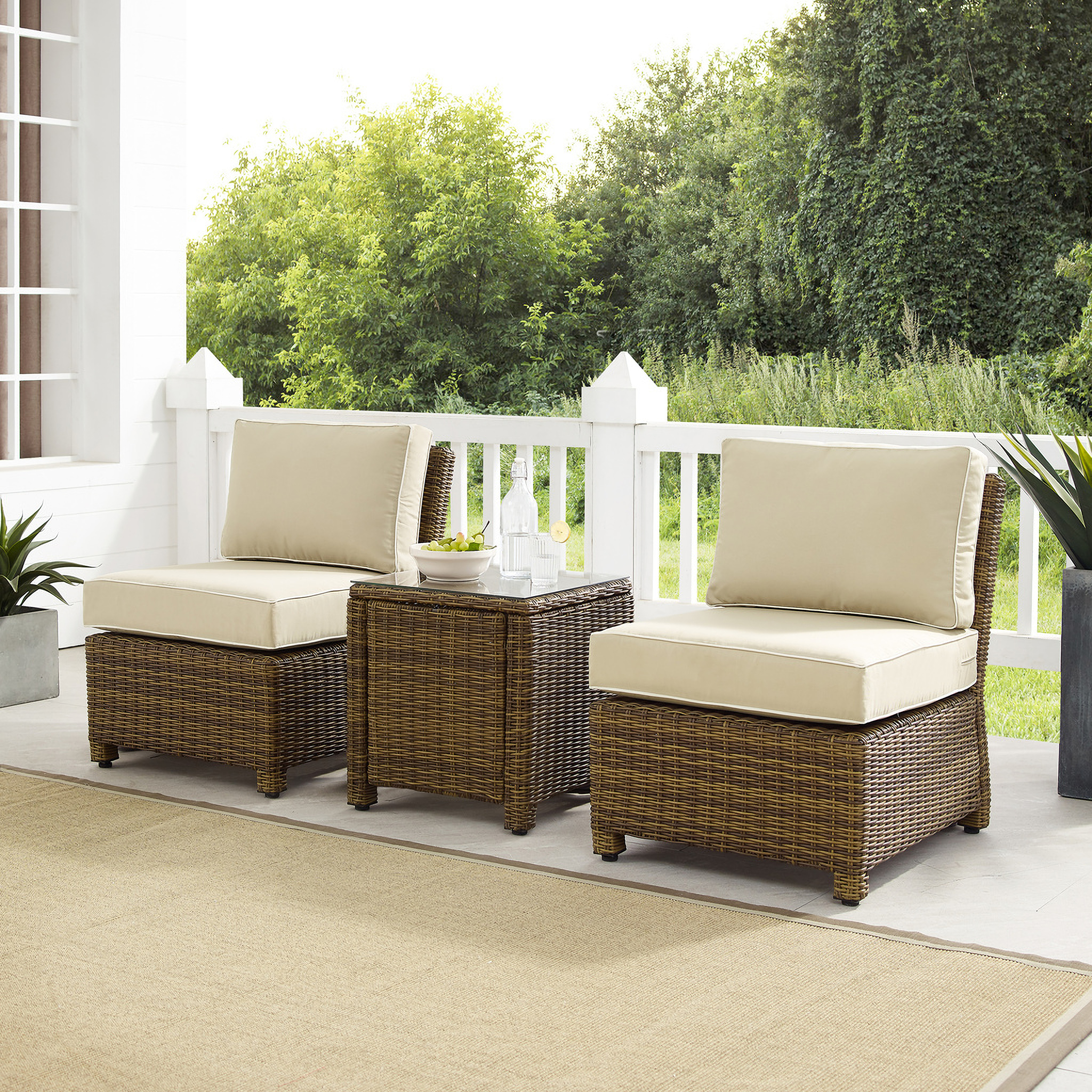Bradenton 3 Piece Armless Wicker Outdoor Chair Set In Sand and ...